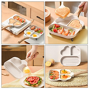 VINTORKY Three in One Pot Kitchen Egg Pan Burger Skillet Pan Japanese Omelette Pan Divided Skillet Daily Use Frying Pan Square Pan 3 Section Pan Griddle Burger Pan Triple Aluminum