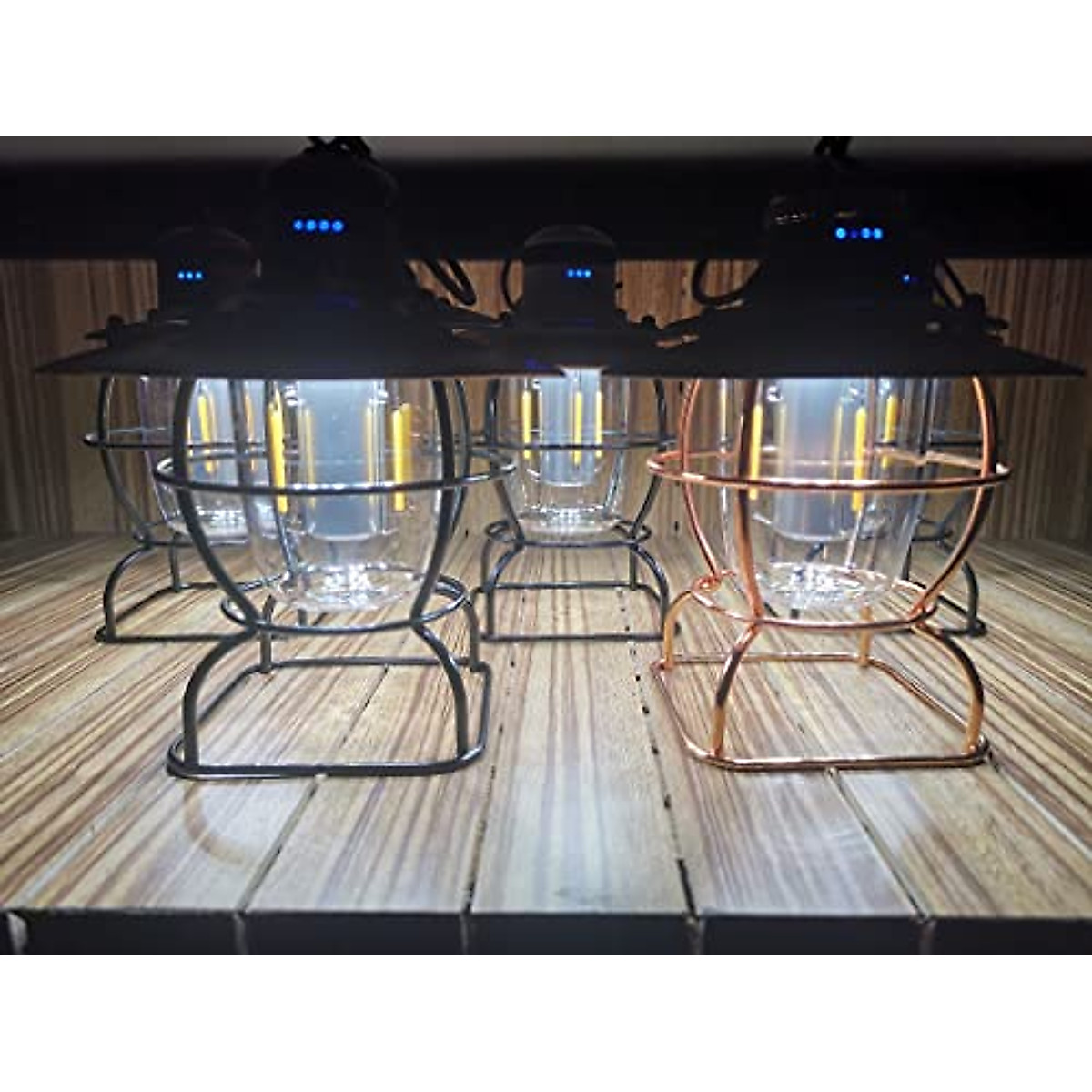 USB Recharging Super Bright Retro Campsite Lantern Outdoor Camping Hiking Fishing Tent Night Light Lamp Stepless Dimming 3 Modes Adjustable Waterproof (Gold & Black)