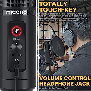 MAONO USB Microphone with Studio Monitor Headphones Bundle Plug and Play for Podcast, YouTube, Music, PM422, MH601