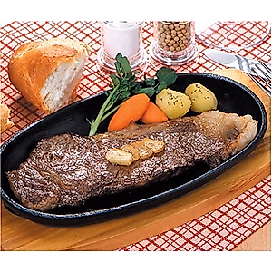 JapanBargain 1809, Set of 2 Sizzling Steak Plates with Wooden Base Cast Iron Fajita Skillet Server Plate for Home or Restaurant Use, Induction Cookware, 6 Set