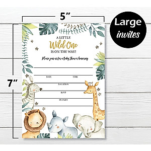 25 Safari Jungle Baby Shower Invitations (LARGE SIZE 5X7 INCHES), Diaper Raffle Tickets, Baby Shower Book Request Cards with Envelopes Greenery Jungle Animal Invites for Boy Baby Showers