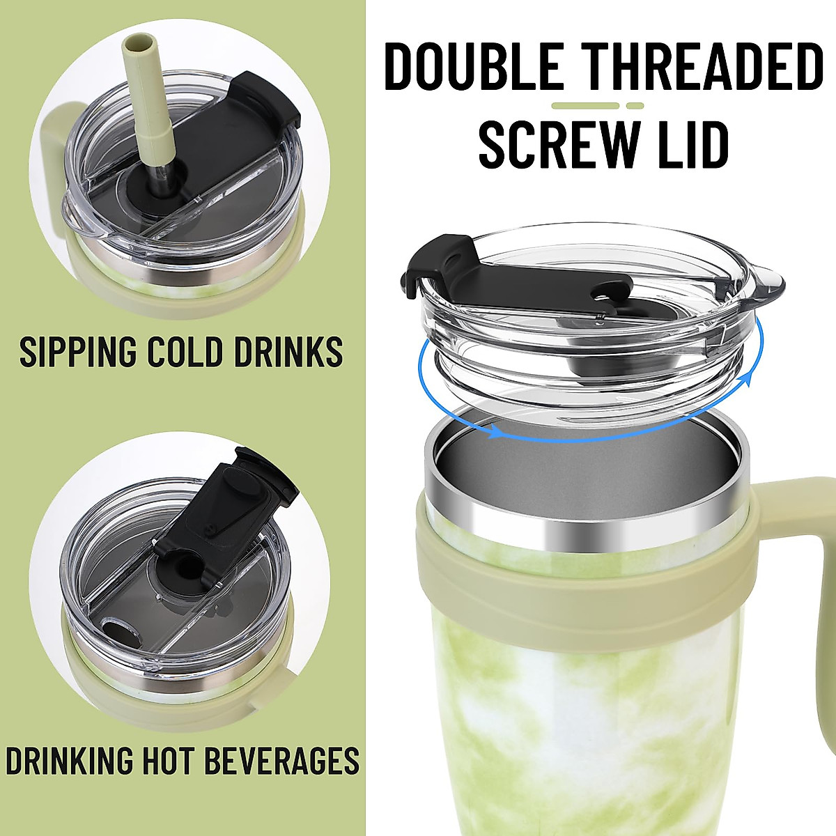 Zukro 40 oz Tumbler With Handle and Straw, Leak Proof Vacuum Insulated Stainless Steel Cup with 2-in-1 Screw on Lid, Fit in Cup Holder, No Sweat, Keeps Drinks Cold 24 Hours