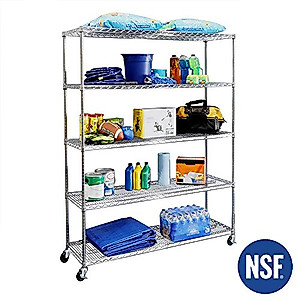 Seville Classics UltraDurable Heavy Duty NSF Solid Steel Wire Rack Storage Unit Organizer for Garage, Warehouse, Office, Restaurant, Classroom, Kitchen, 5-Tier Shelving, 60" W x 18" D