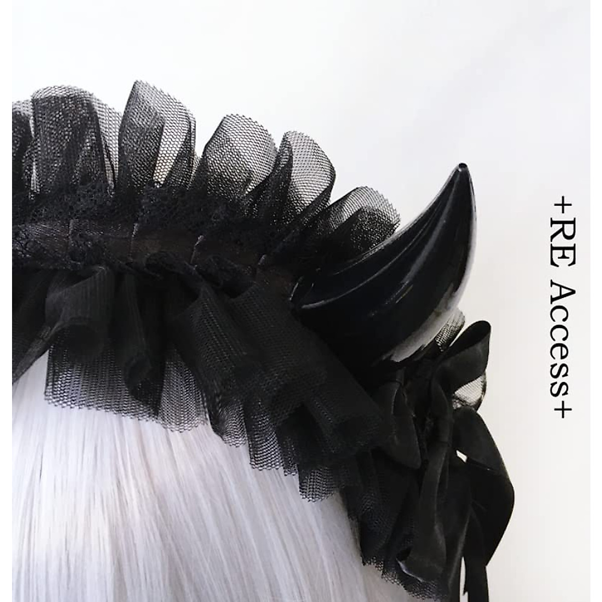 CoBtee Gothic Lolita Headdress Lace Devil Horns Cosplay Headbands Hair band Hair Accessories Headwear Halloween Party (black devil horns)
