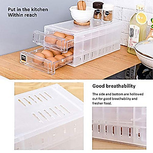 Refrigerator Egg Storage Bin, Drawer Double-layer Stackable Fridge Egg Organizer,Refrigerator fresh-keeping box,Egg Tray,Clear(24 grids)