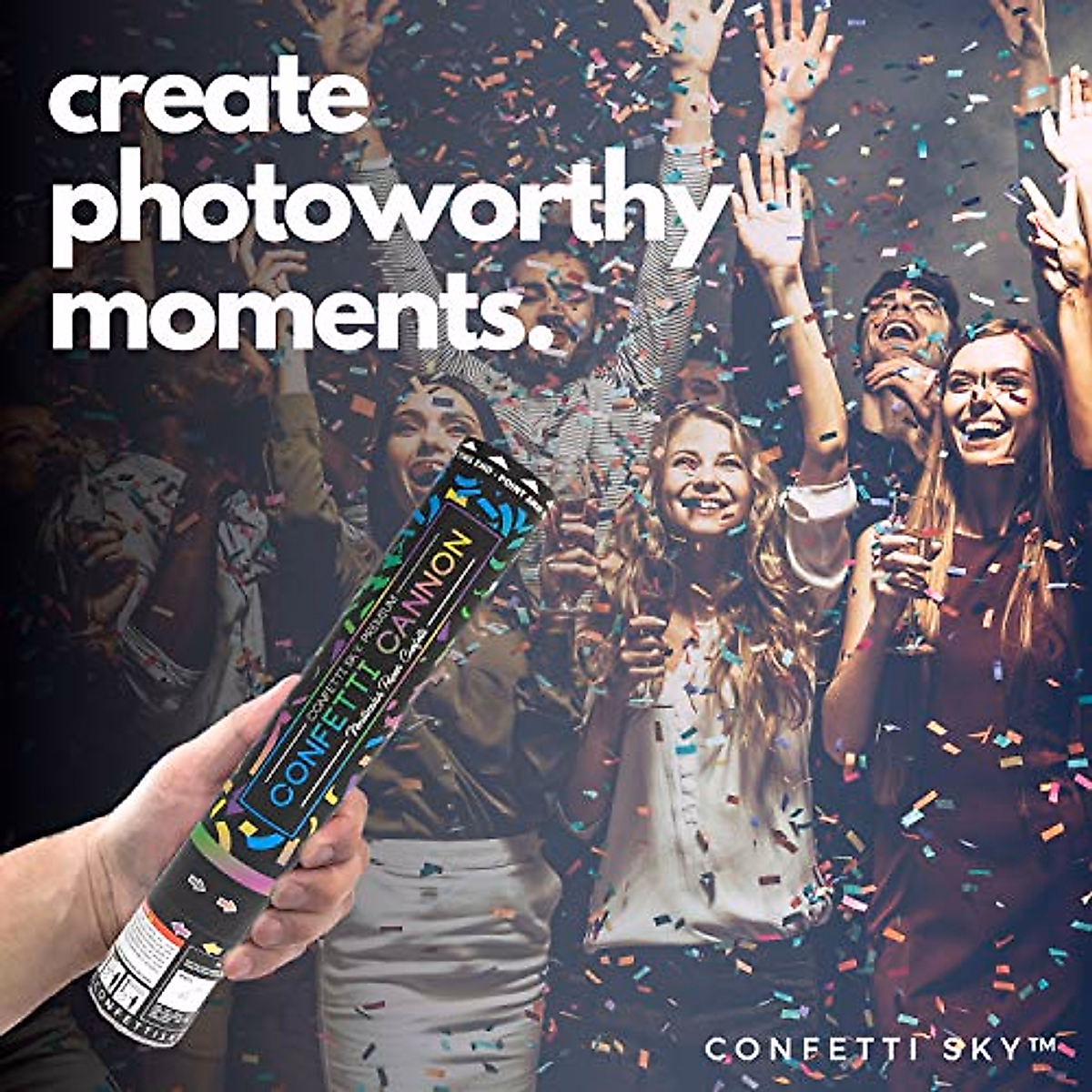 Confetti Sky [6 Pack] 12 Inch Confetti Cannons | Multicolor Biodegradable Confetti Poppers for Wedding Celebration, Birthday Party, Pranks, Graduation, Christmas Eve and New Year Celebration