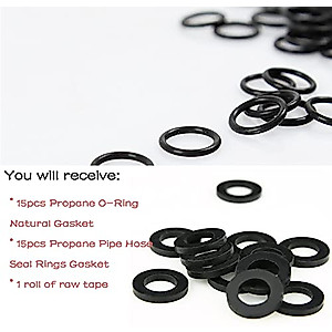 VkerQerd 30Pcs Propane Tank Gasket & O-Rings with 1Roll PTFE Thread Seal Tapes, 0.59in Propane O-Ring Adapter & 0.73 Inch Propane Pipe Hose Seal Rings Gasket for Propane Tank Cylinder POL Connector