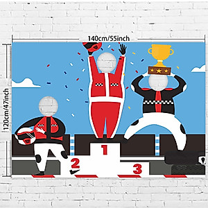 F1 Race Car Trophy Podium Banner Backdrop Background Pretend Play Party Game Racing Car Sports Checkered Flag Theme Decor for Boys Teen Birthday Party Baby Shower Favors Supplies Decorations