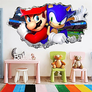 SKTFFR 3D Mario Brothers Wall Stickers 3D Cartoon Game Character Wall Decals Removable Wall Decors for Boys Bedroom,Girls Bedroom Living Room Decoration (Size: 17 in*24 in)