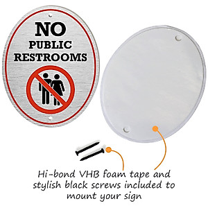 SmartSign 5 x 4 inch “No Public Restrooms” Diamond Plate Sign with Foam Tape and holes, Matte Finish, 32 mil Anodized Aluminum, Red, Black, and White, Made in USA