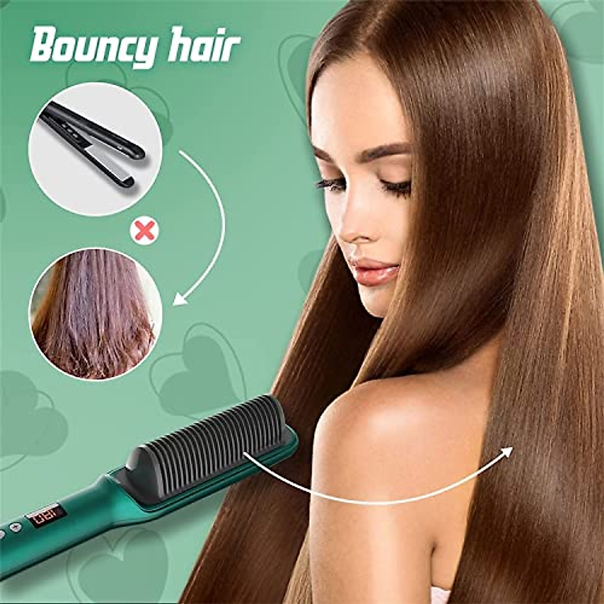 Negative Ion Hair Straightener Styling Comb with 5 Temp, 2 in 1 Hair Straightener Brush and Curler, Anti Scald Fast Heating Hair Straightener Comb for Home Travel Salon (Color : White)