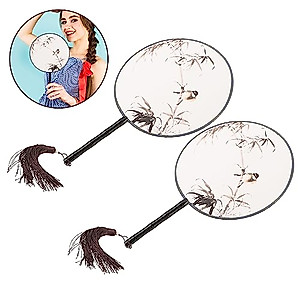 Veemoon 2pcs Retro Round Fan Japanese Hand Fan Vintage Decor Silk Fans Chinese Round Fan Paddle Dancing Fan Ancient Hand Fan Traditional Fan Classic Hand Fan Round Hand Fan Photo Fan