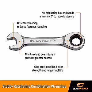 GEARWRENCH 14 Pc. 12 Point Stubby Ratcheting SAE/Metric Combination Wrench Set - 85206