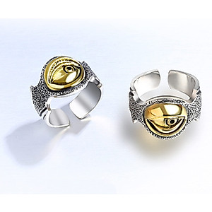 Open All Seeing Eye of God Ring for Men, Adjustable Vintage Crossbones Geometry Silver Engraved Golden Eye of God Ring, Personalized All Seeing Ring Friendship Christmas Jewelry Gifts for Men Women