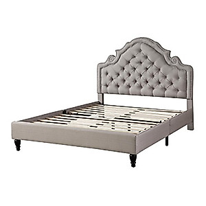 HomeLife Premiere Classics 51" Tall Platform Bed with Cloth Headboard and Slats - Full (Light Grey Silver)