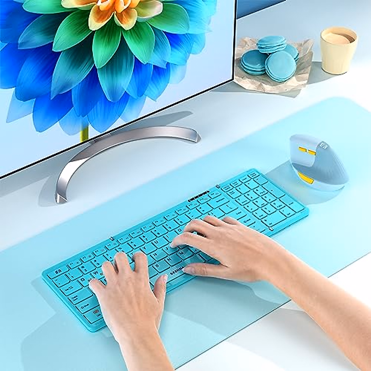 seenda Folding Keyboard with Number Pad, Portable Foldable Bluetooth Keyboard for Travel, Full-Size Rechargeable Keyboard for Laptop Tablet PC Smartphone Windows iOS Android - Green