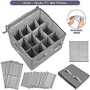 Moteph Shoe Organizer Closet Storage Solution with Clear Cover & Adjustable Dividers for Shoes, Handbags, Blankets, Linen, Clothing (Grey, Small - 12 Pairs)