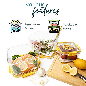 DMagazi Fruit Storage Containers for Fridge | 3 Set Fruit and Vegetable Storage Containers for Organizing with Strainer | Stackable Food Storage Containers With Lids Airtight