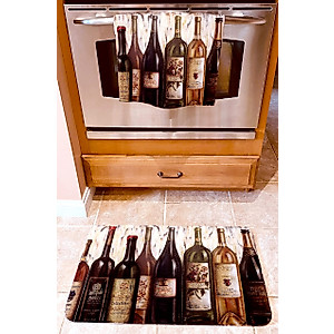 Italian Wine Kitchen Mat & Hand Towel Set (2-Piece Set) - Fine Art Print Kitchen Floor Mat - Microfiber Polyester Decorative Kitchen Towels - Soft Flannel Top, Memory Foam Machine Washable Kitchen Set