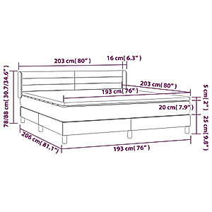 loibinfen King Size Box Spring Bed with Mattress Set, Included 1 x Bed Frame/1 x Headboard with Ears-A/1 x Mattress/1 x Mattress Topper, Dark Gray 76"x79.9" Fabric with Black Legs (Style D)