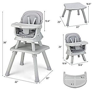 INFANS 8 in 1 Baby High Chair, Convertible Highchair for Babies and Toddlers, Infant Dining Booster Seat, Building Block Table, Kids Stool Table Chair Set with Removable Tray (Grey)