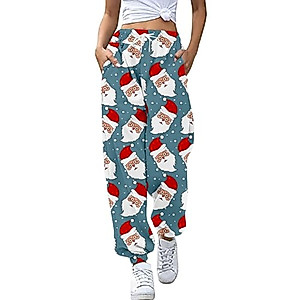 Christmas Print Christmas Wide Leg Sweatpants Women Snowman Print Straight Leg Fleece Lined Sweatpants Drawstring Casual Jogger Sweatpants Sweatpants Women Baggy Z5-Blue XL