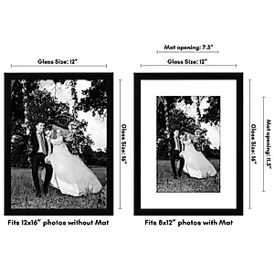 Americanflat 12x16 Picture Frame with Shatter-Resistant Glass - Use as 8x12 Frame with Mat or 12x16 Frame Without Mat - Signature Collection - Photo Frame for Wall Display - Black