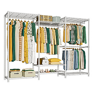 Ulif E8 Heavy-Duty Garment Rack, Freestanding Extra Large Clothes Rack with 7 Wire Shelves and 4 Hanger Rods, Closet Organizers and Storage, 86.6" W x 14.5" D x 71.2" H, Max Load 880 LBS, White
