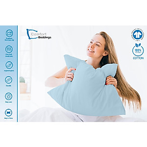Comfort Beddings King Pillow Cases Set of 4 Light Blue 100% Organic Cotton 600 Thread Count Premium Light Blue Cotton Pillowcases, King Pillowcase Pillow Covers, 20 x 40 inch