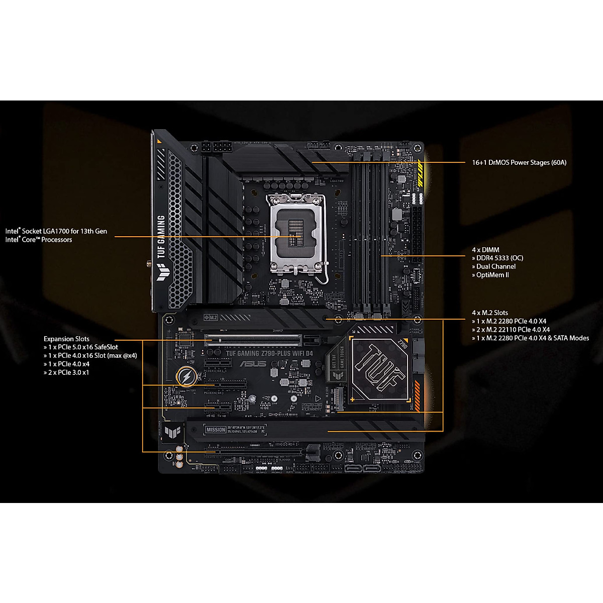 INLAND CPU Motherboard Combo - Intel core i7-13700K Desktop Processor 16 (8P+8E) Cores up to 5.4 GHz Unlocked Bundle with ASUS TUF Gaming Z790-Plus WiFi D4 LGA 1700 ATX Gaming Motherboard