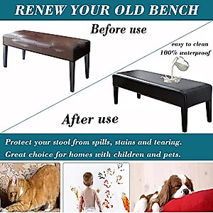 HFCNMY Bench Covers for Dining Room,Waterproof PU Dining Bench Cover Removable Bench Covers Stretch Washable Bench Seat Covers for Dining Room Bench Slipcover Black