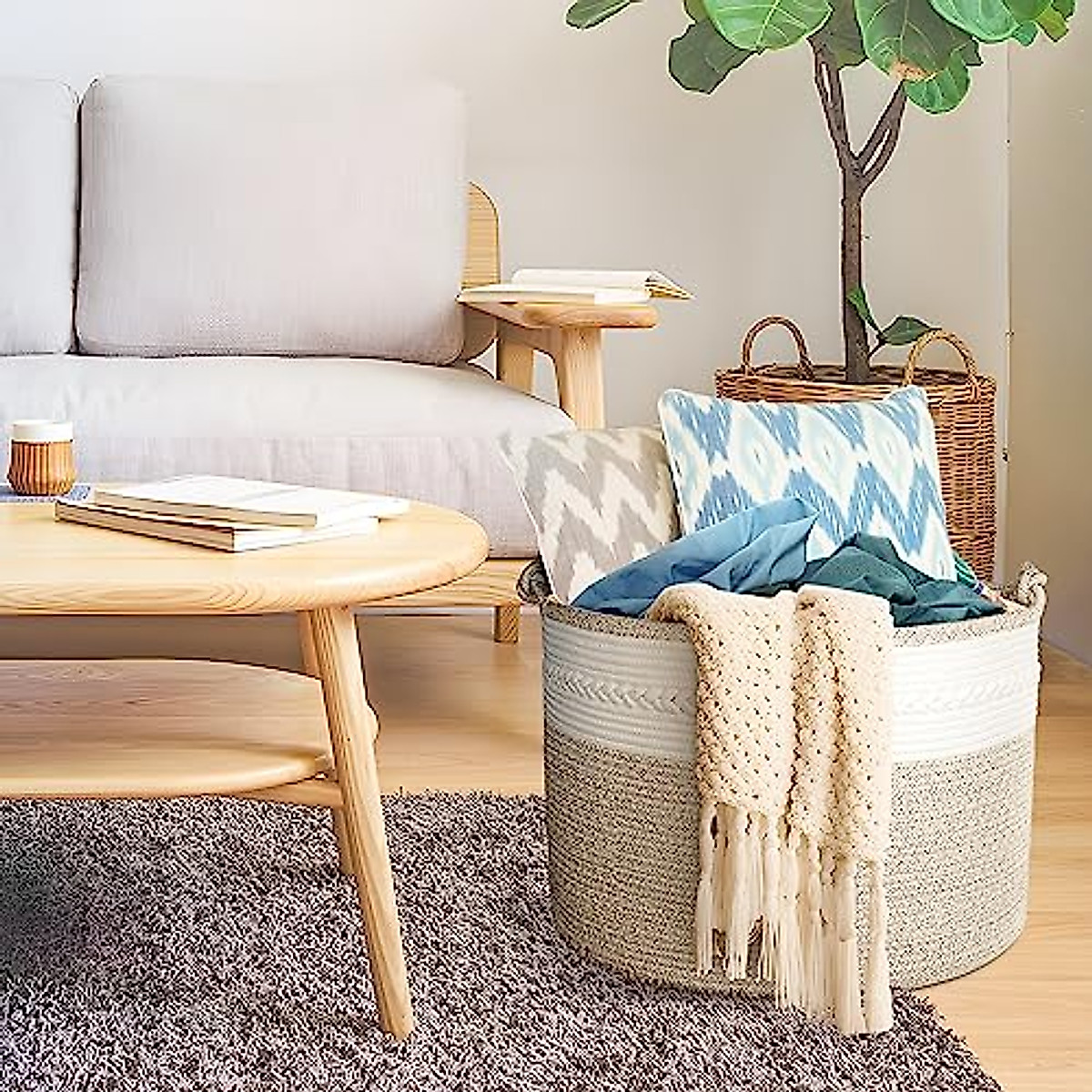 AivaToba 24" x 18" Cotton Rope Basket, Extra Large Basket with Handles for Blanket, Blanket Basket for Living Room, Large Storage Basket, Toy Baskets, Jumbo Woven Basket for Storage