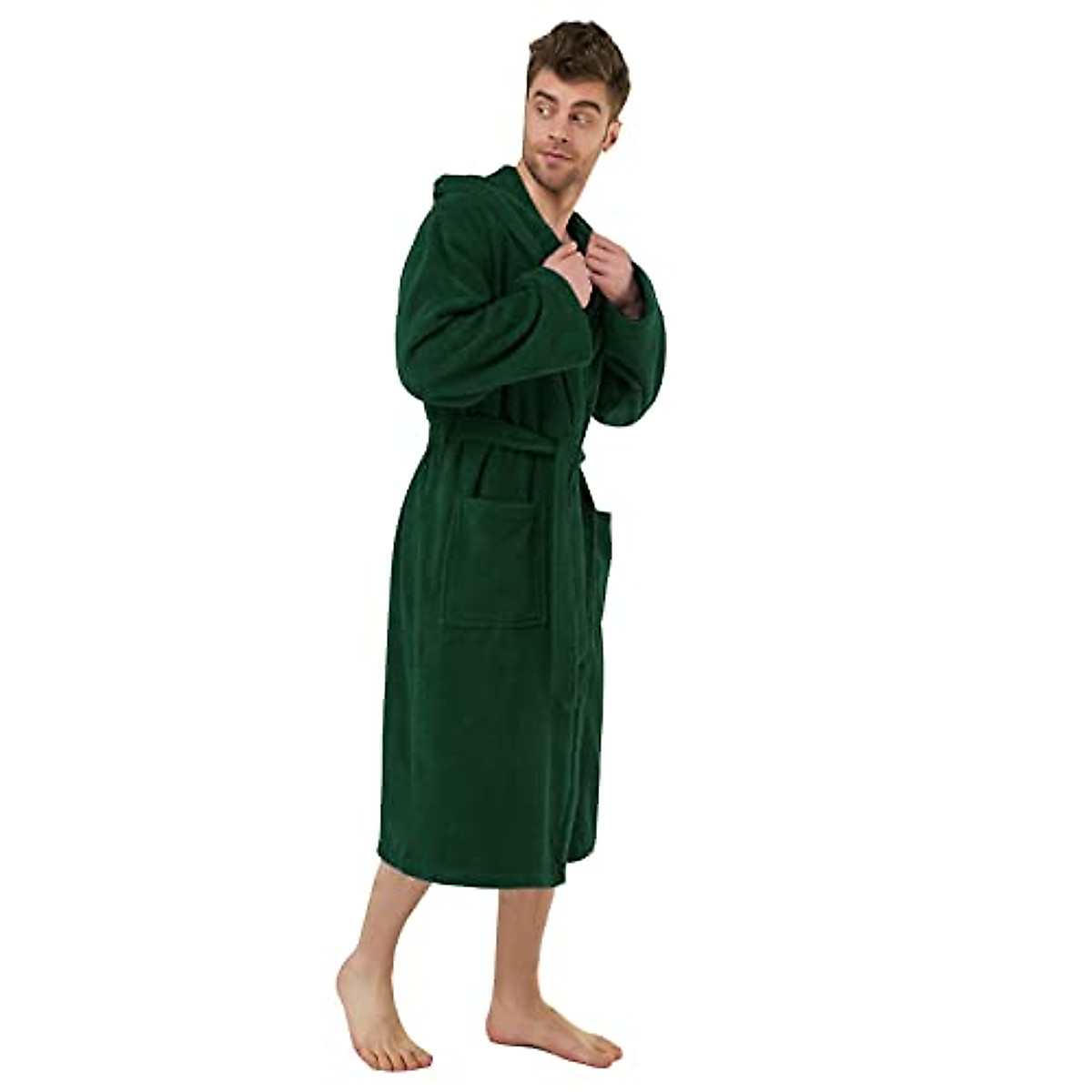 Spa & Resort Heavy 2.5 Pound Hooded Bathrobe. 48.5 Inch Length. Cotton (Hunter Green)
