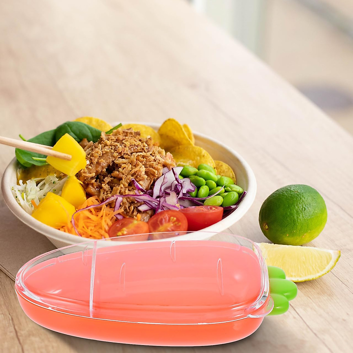 Luxshiny Snack Containers 2 Compartment Food Storage: Carrot Shaped Food Containers Divided Snack Boxes With Lid Snacks On The Go for Work and Travel Orange