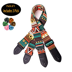 LAVILI Guitar Strap, Acoustic Guitar Strap, Electric Guitar Strap Includes 3 Pick.Adjustable Classical Guitar Strap leather&Polyester,Suitable For Bass, Electric & Acoustic Guitars Pack Of 1