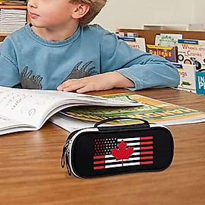 USA Canada Flag Pencil Pen Case Portable Pen Bag with Zip Travel Makeup Bag Stationery Organizers for Home Office