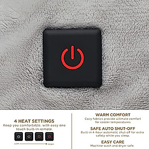 Brookstone Home Decor - Soft Plush Sherpa Lined Wearable Electric Heated Poncho - 1 Button 4-Heat Settings - Auto Shut Off Machine Washable - Warm Fashionable Living Room & Bedroom Blanket (Grey)