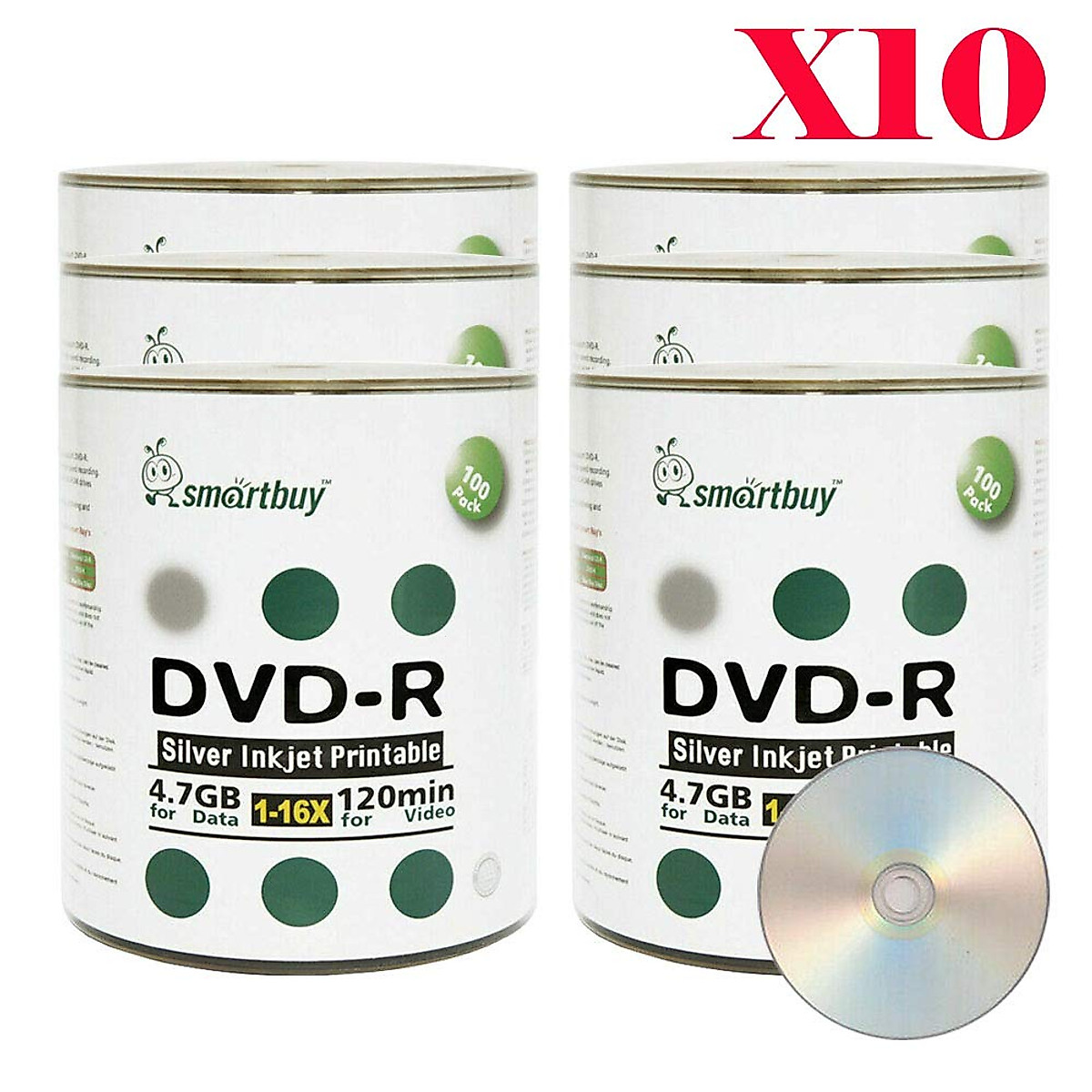 Smartbuy 6000-disc 4.7gb/120min 16x DVD-R Silver Inkjet Hub Printable Blank Recordable Media Disc