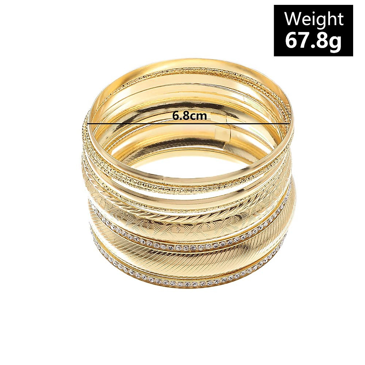 Caiyao Layers Bohemica Stackable Bracelets Set Indian Wedding Multi Textured Pearl Beads Gold Bangle Bracelet Fashion Simple Handcuffs Wrist Bangle for women Jewelry-D