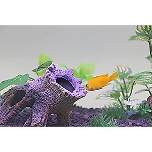 HRRIVE Aquarium Tree Stump Hollow Rocks for Fish Tank Decoration, Reptile Climbing Tree Stump Snake Hides for Terrarium Habitat Decor