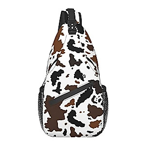 Cow Print Sling Backpack,Crossbody Sling Bag Travel Hiking Daypacks Pattern Rope Chest Shoulder Daypack For Men Women