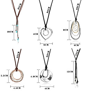 ORAZIO 6 Pcs Long Pendant Necklaces For Women Fashion Jewelry Simple Long Feather Leaf Heart Turquoise Costume Y Necklace Womens Statement Long Necklace Set Boho