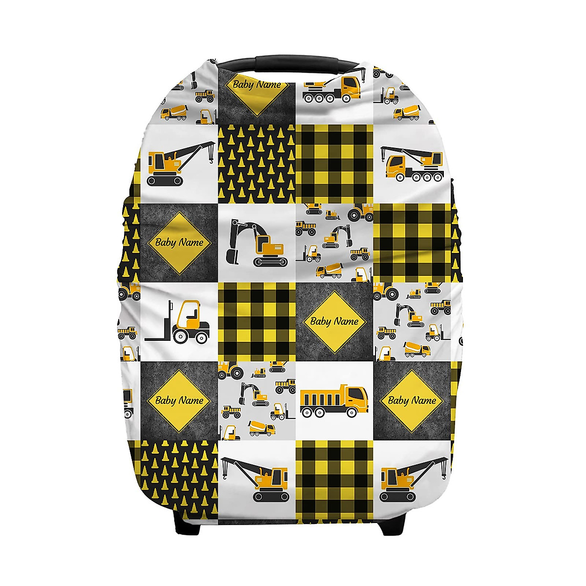 Personalized Baby Car Seat Cover for Boys Girls, Custom Nursing Covers for Breastfeeding with Name, Infant Stroller Cover, Baby Carseat Canopy for Newborn, Multiuse Car Seat Canopies, Constructions