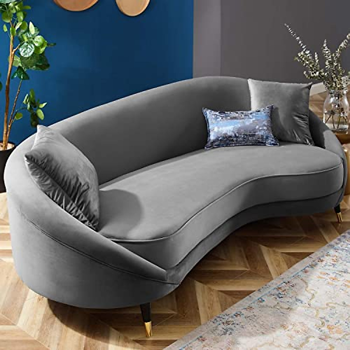 Modway Echo Curved Back Performance Velvet Sofa in Gray