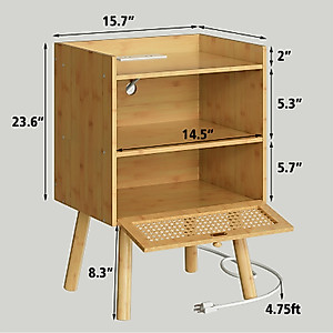 Nightstands Set of 2, Modern Nightstand with Charging Station and LED Lights, End Table with USB Ports and Outlets, 2-Tier Bed Side Table, Bedside Tables for Bedroom, Living Room, Natural