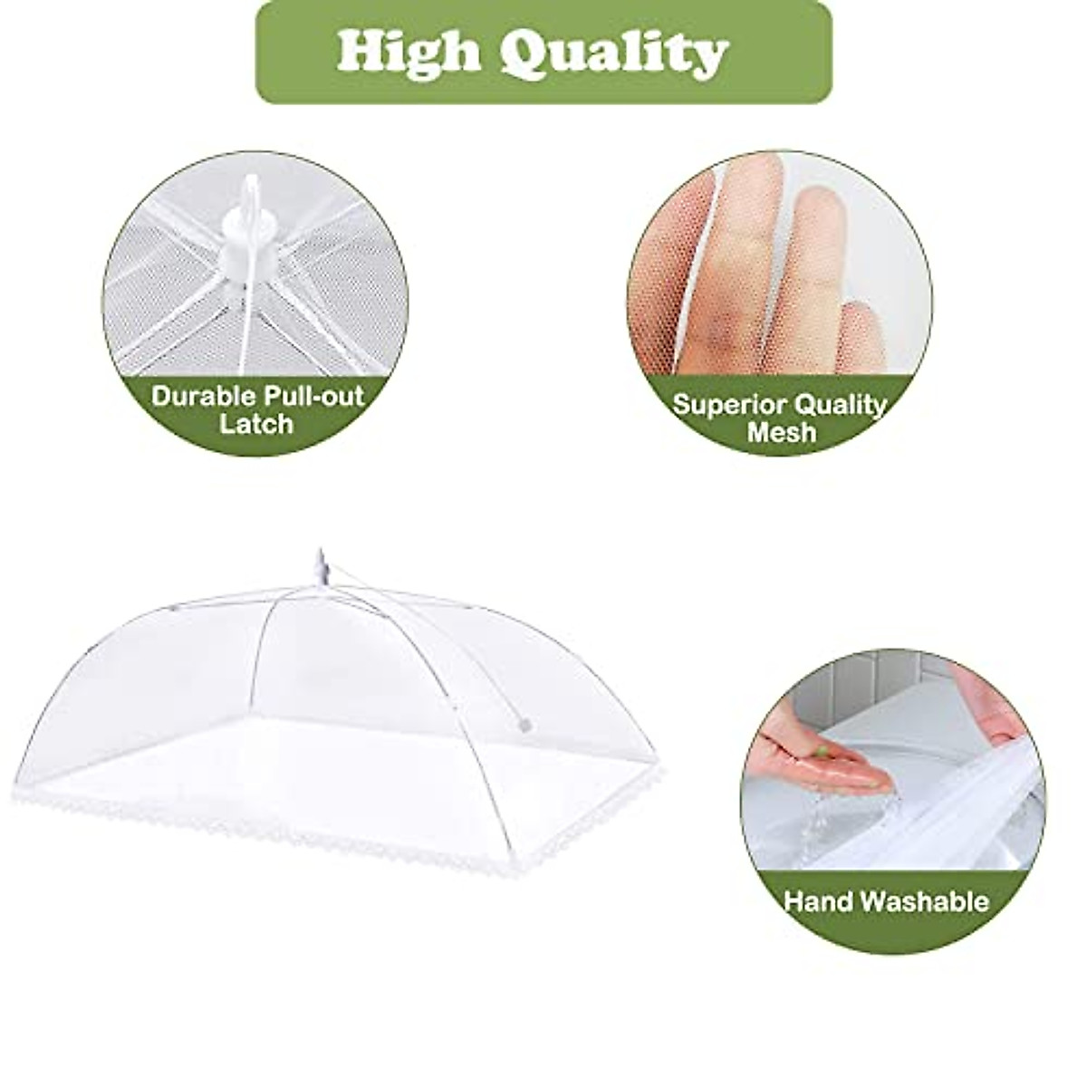 7 Pack Food Covers for Outside, Mesh Food Cover pop-up food tent, 1 Large (40"X24") & 6 Standard (17"X17") Plate Serving Tents, Collapsible Fine Net Screen Umbrella for Outdoor, Picnics, BBQ, Parties