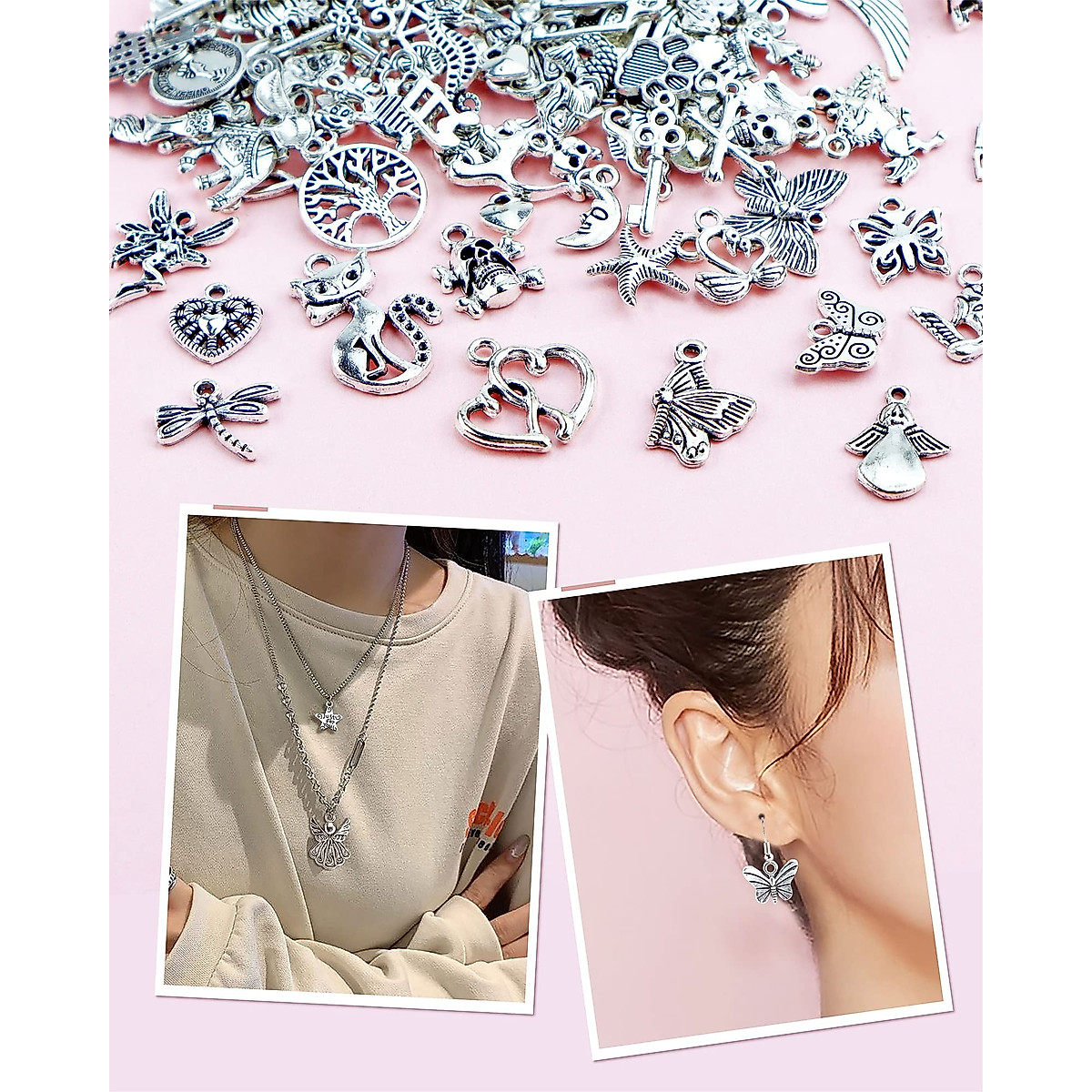 Wholesale Bulk Lots Jewelry Making Silver Charms Mixed Smooth Tibetan Silver Metal Charms Pendants DIY for Necklace Bracelet Jewelry Making and Crafting, JIALEEY 100 PCS