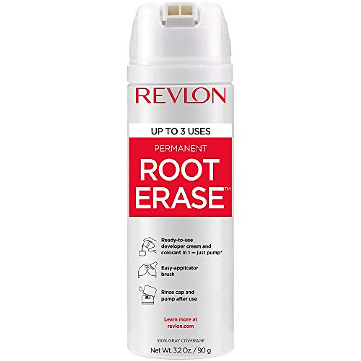 Revlon Permanent Hair Color, Permanent Hair Dye, At-Home Root Erase with Applicator Brush for Multiple Use, 100% Gray Coverage, Dark Auburn/ Reddish Brown (4R), 3.2 Fl Oz