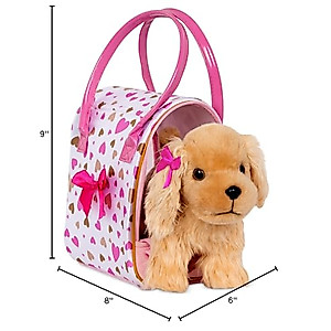 Pucci Pups - Gold & Pink Heart Print Glam Bag w/Cocker Spaniel, 8 inches