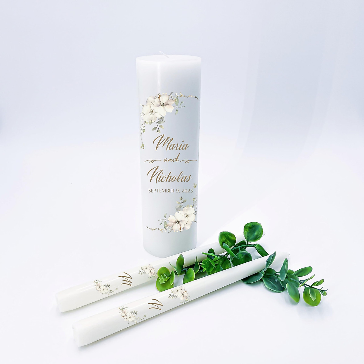Unity Candles for Wedding, Unity Set, Custom and Personalized Pillar and Taper Candles, Unscented White Premium Wax, Religious and Wedding Ceremony, Special Events